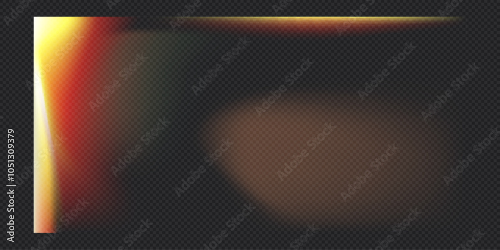 Realistic light leak overlay vector transparent background, old film ...