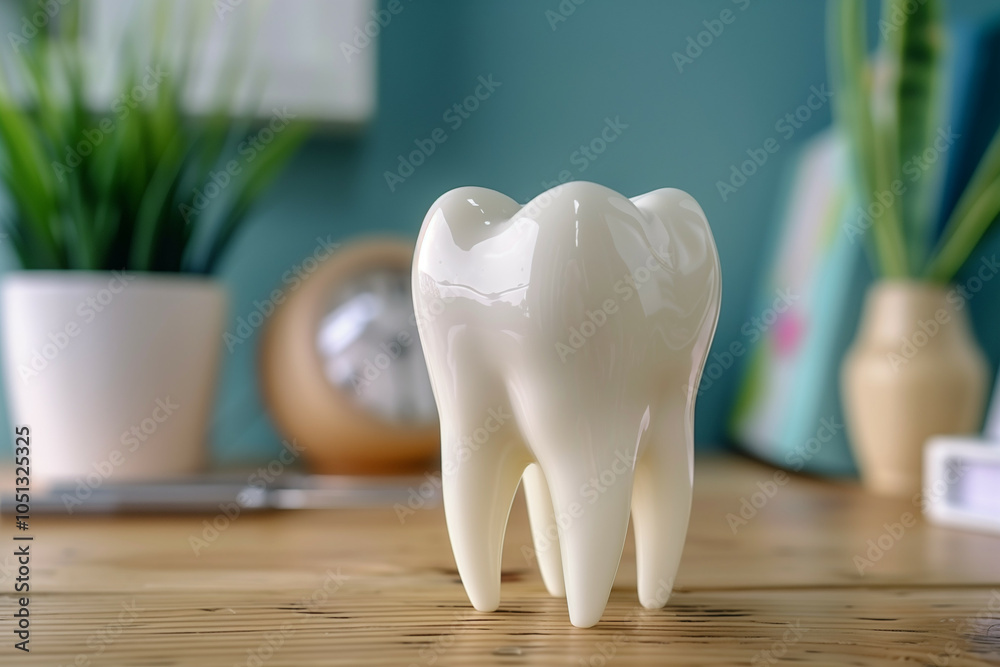 Realistic Dental Model of a Molar Tooth on Wooden Desk with Blurred ...