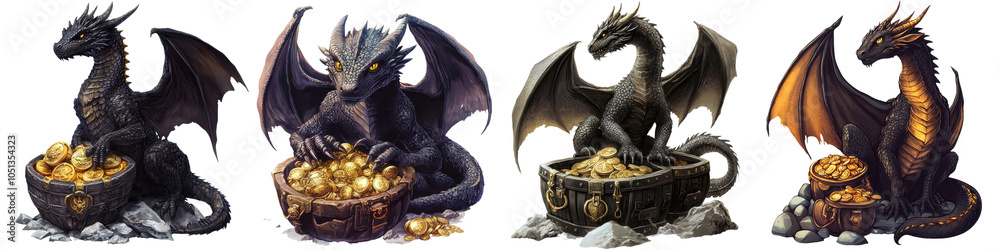 Majestic fire breathing dragons both fearsome and magnificent guarding ...