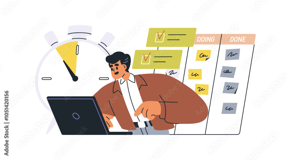 Time management and scheduling concept. Planning tasks, tracking workflow progress on kanban ...