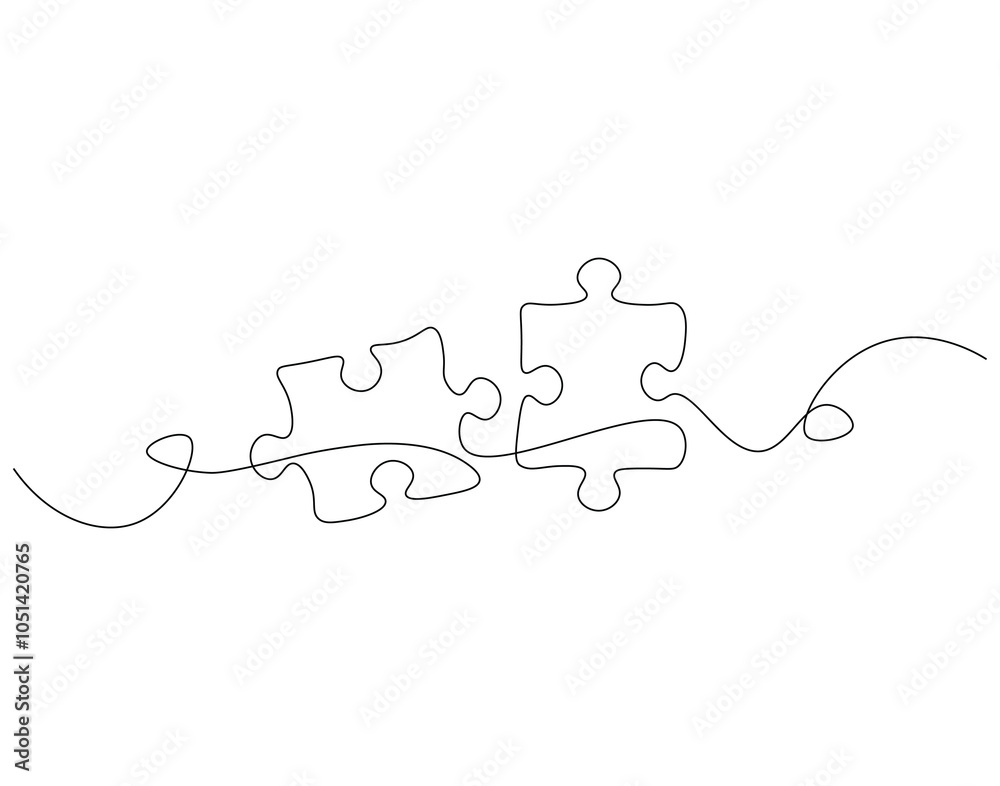 Continuous one line drawing of puzzle. One line drawing illustration of ...