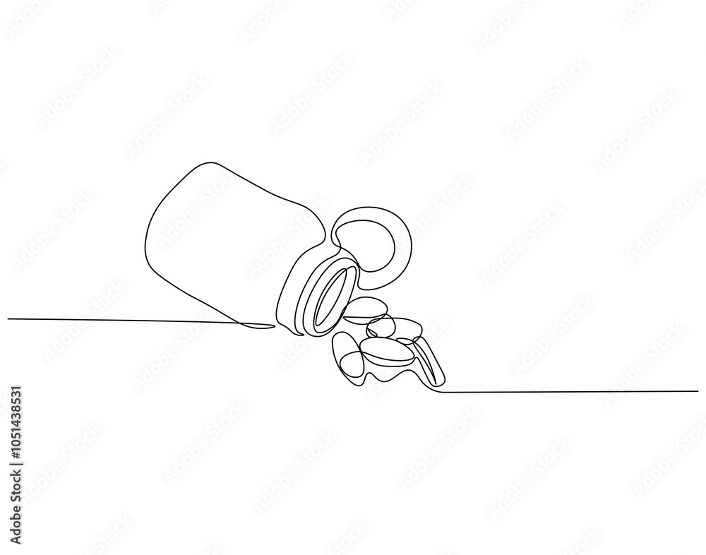 Continuous one line drawing of drug bottle, pill bottle. One line ...