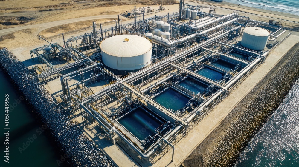 A coastal desalination plant using renewable energy to convert seawater ...