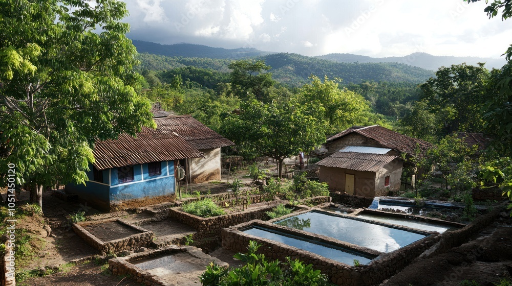A village implementing a community-led water conservation program, with ...