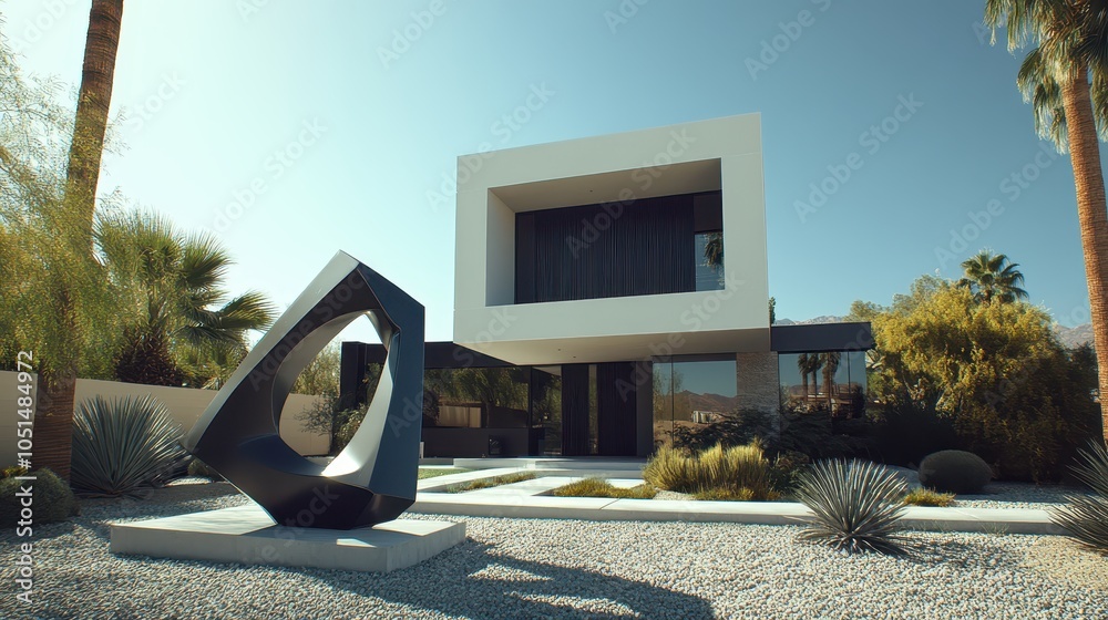 A cube-like house with sharp lines, large square windows, and a black ...