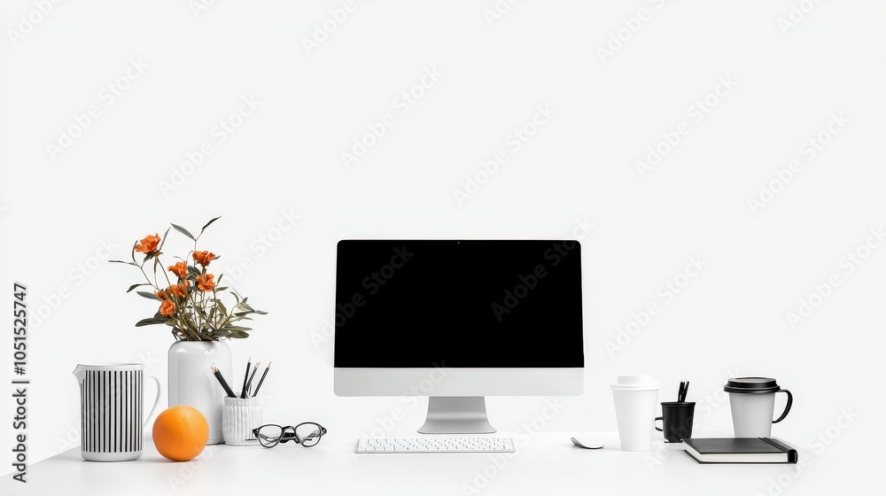 An inviting desk setup featuring a desktop computer, ergonomic chair ...