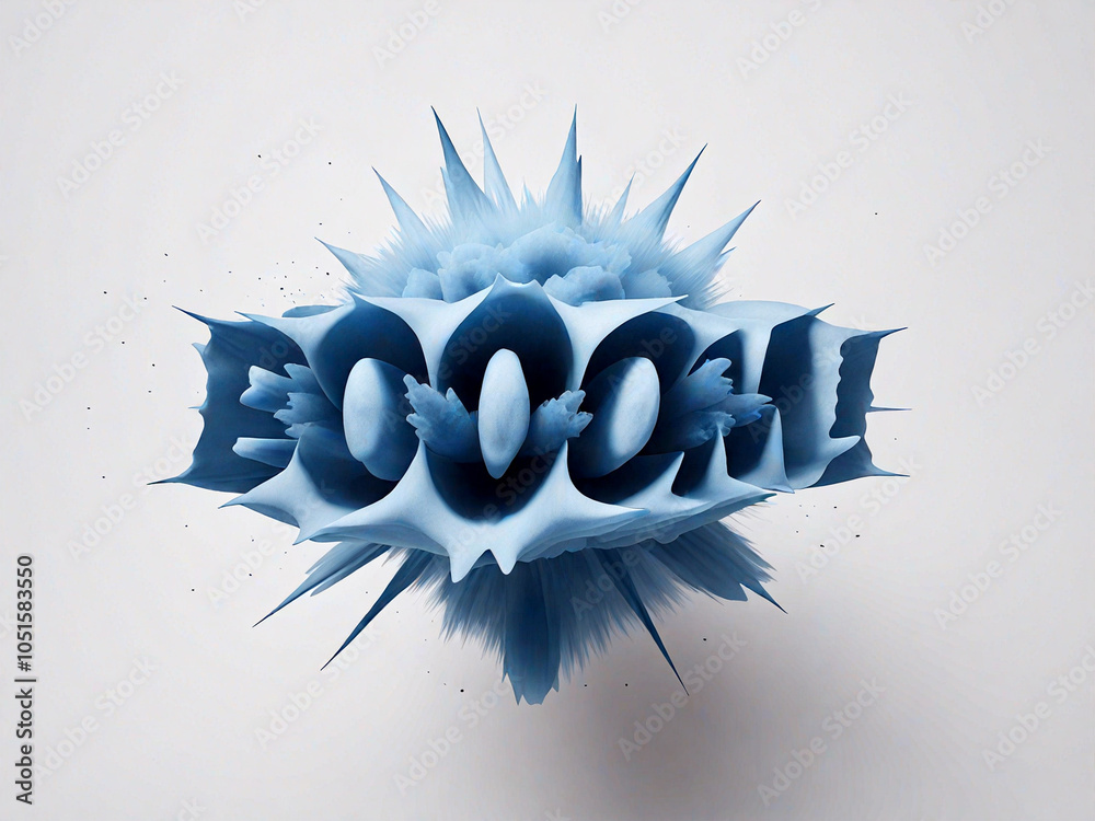 "BoOom!" Onomatopoeia hidden in an explosion, isolated 3D blue comic ...