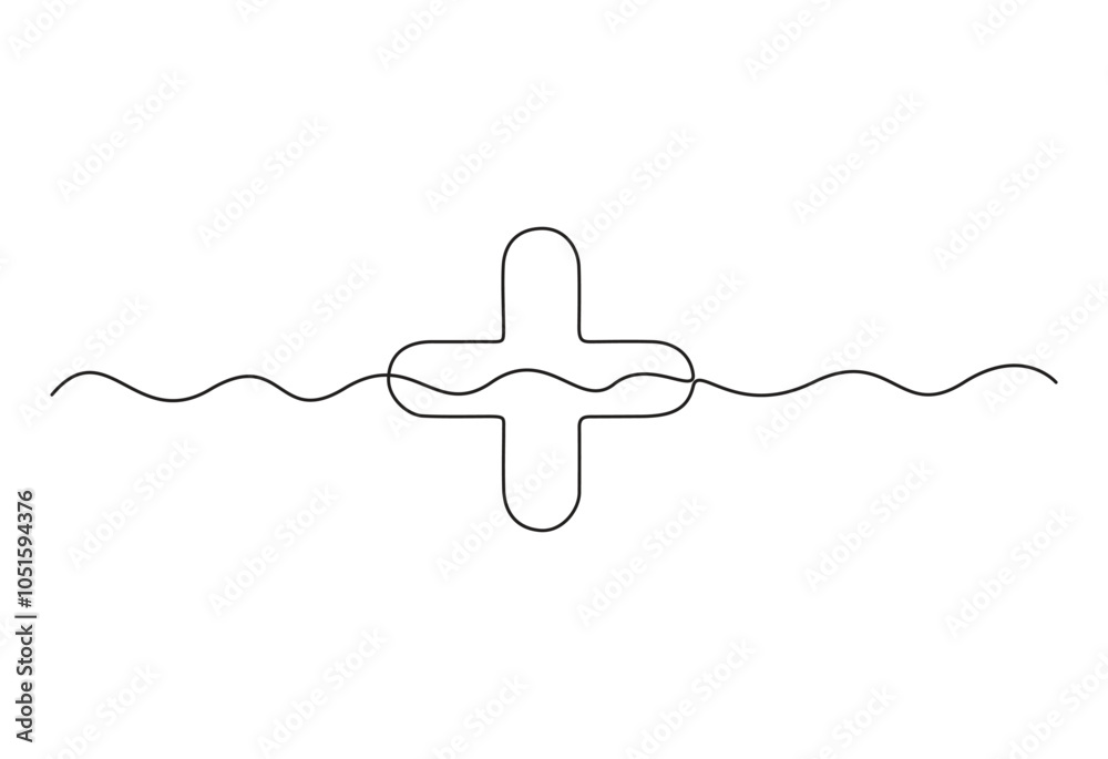 Continuous line drawing of plus sign. Single line art plus symbol ...