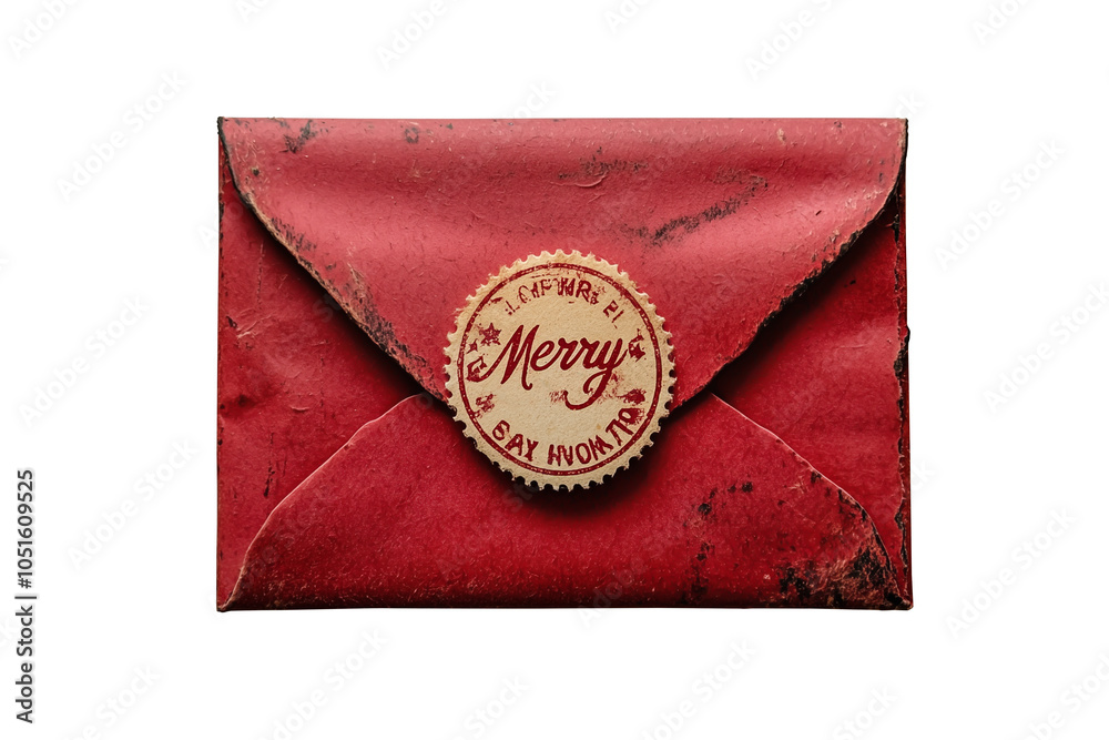 Red merry Christmas envelope letter with a stamp on it. Isolated on ...