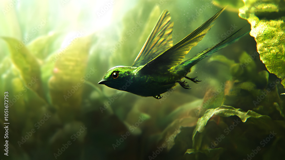 Agility in Motion: The Emerald Swift Darting Through Vibrant Underbrush in a Lively Ecosystem ...
