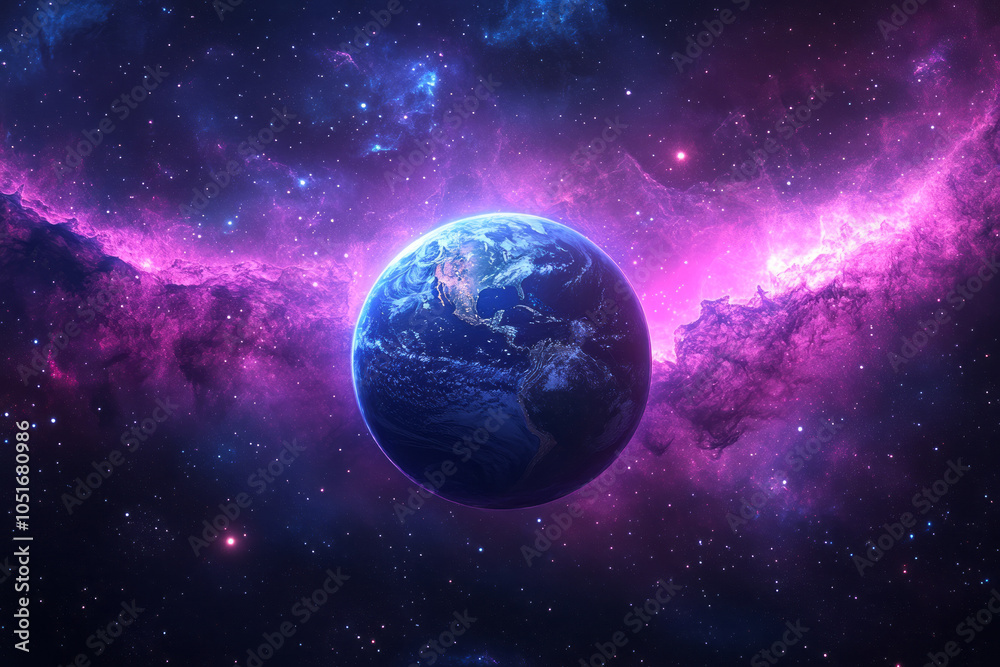 Exploring the Cosmic Wonders: Earth, Nebulae, and Galaxies in Art Stock ...