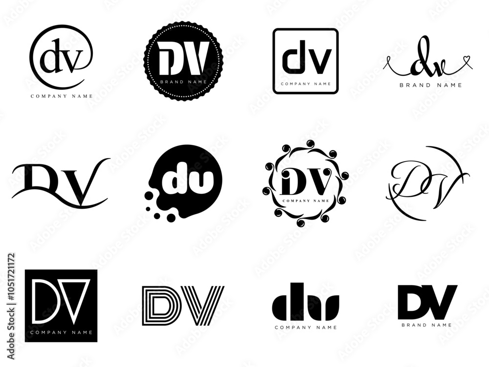 DV logo company template. Letter d and v logotype. Set different ...