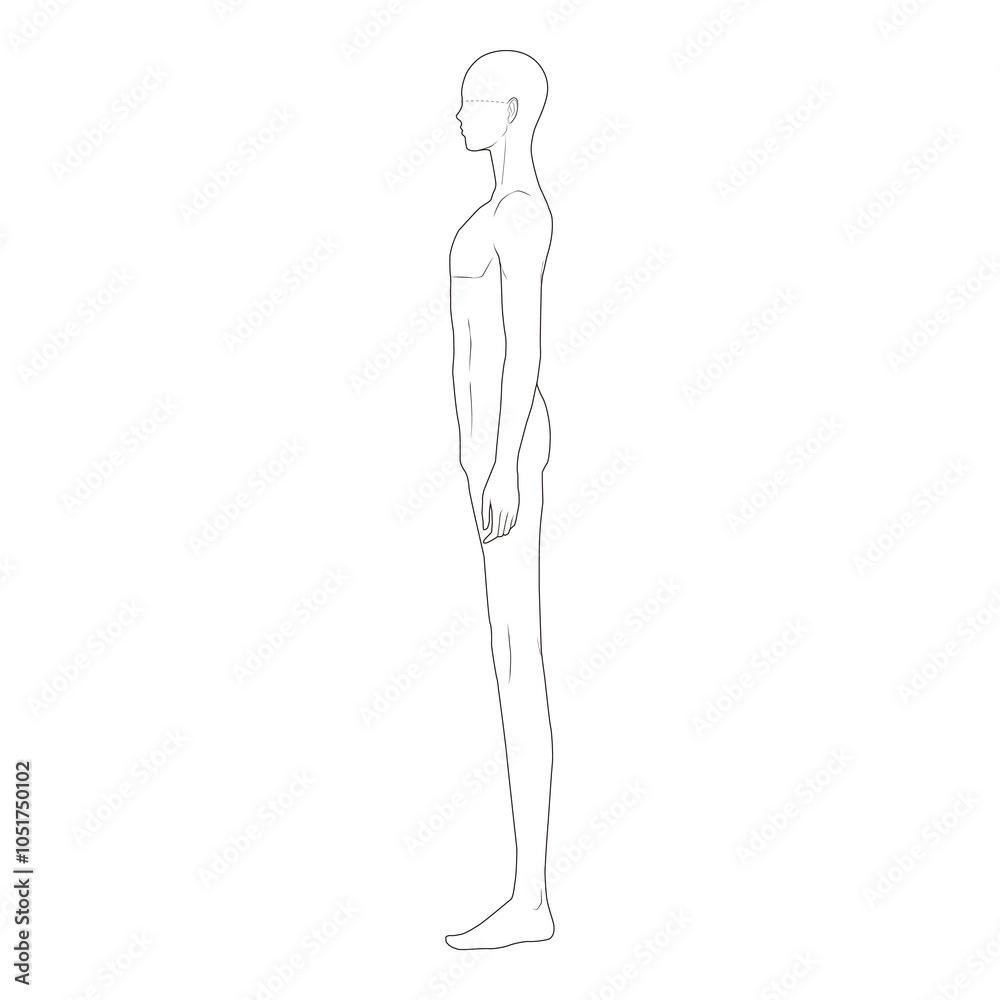 Side view male fashion mannequin outline for technical garment design ...