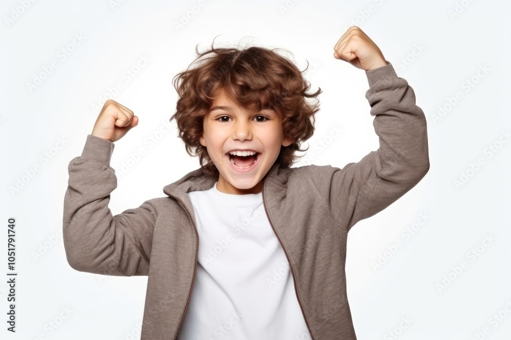 Portrait happy white background excitement. Stock Photo | Adobe Stock