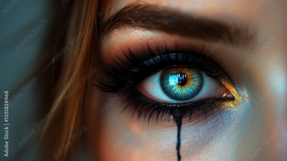 A close-up of an eye with vibrant blue and yellow colors, dramatic ...