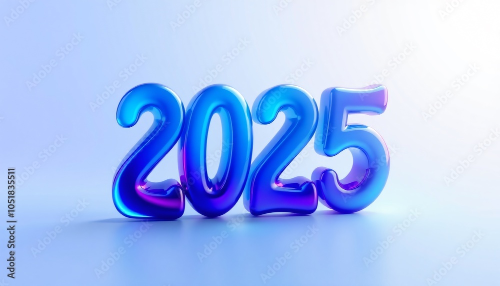 3D number 2025 with fluid glass effect, vibrant gradient colors of blue ...