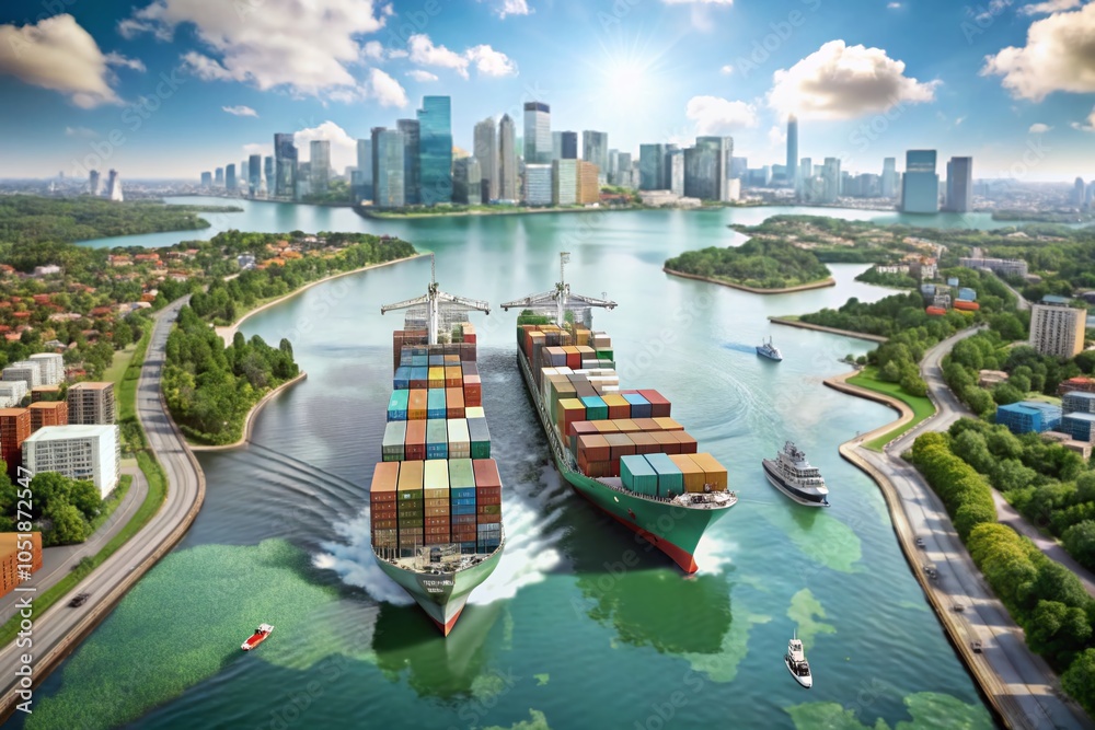 Colorful Isometric Illustration of Global Shipping and Trade Routes ...