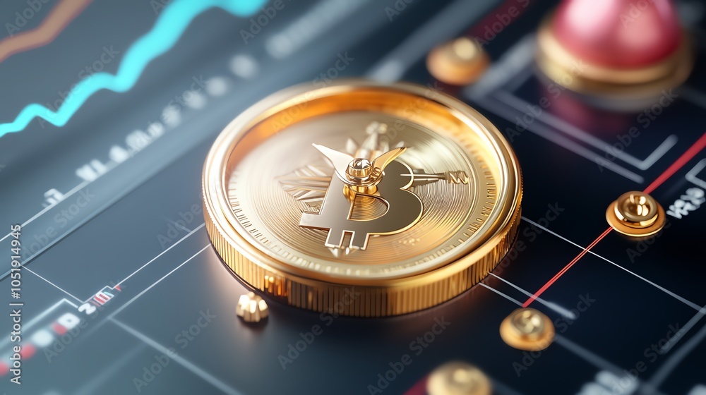 Golden compass with asset icons pointing to demand peaks, showing gold ...