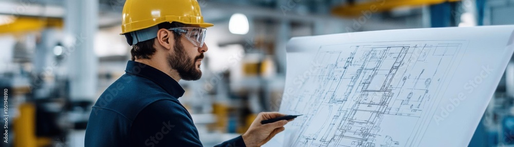 Engineer reviewing product blueprints while comparing with the final ...