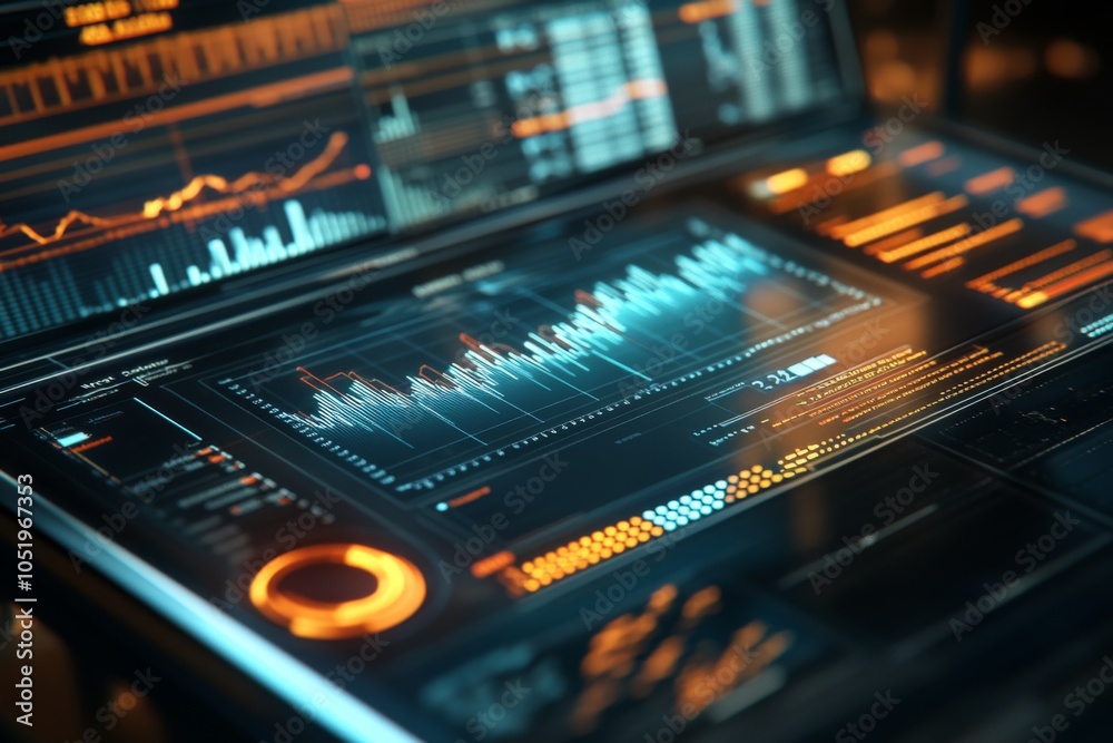 Futuristic Data Analytics Dashboard: Close-Up of Advanced Graphical Interface with Colorful ...