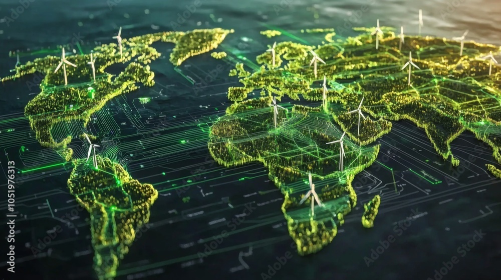 Global climate tech innovations visualized as a network of green energy ...