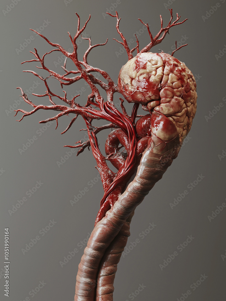 Detailed representation of the aorta in 3D, showcasing its path through ...