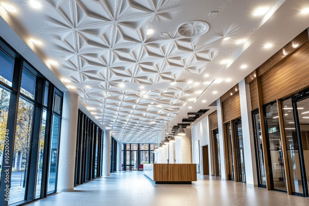 In the mall, there are ceiling lights, ventilation, and water pipes, as ...