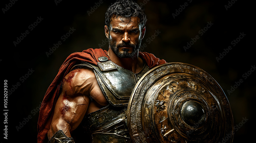Powerful Warrior in Full Armor with Shield - Realistic Image Stock ...