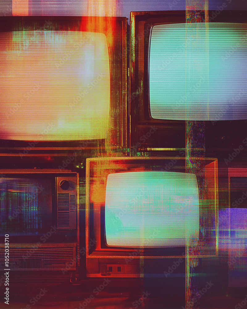 Vintage CRT TV glitch effect with vertical sync issues causing the image to roll. Faded colors ...