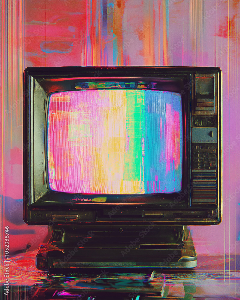 Vintage CRT TV glitch effect with vertical sync issues causing the image to roll. Faded colors ...