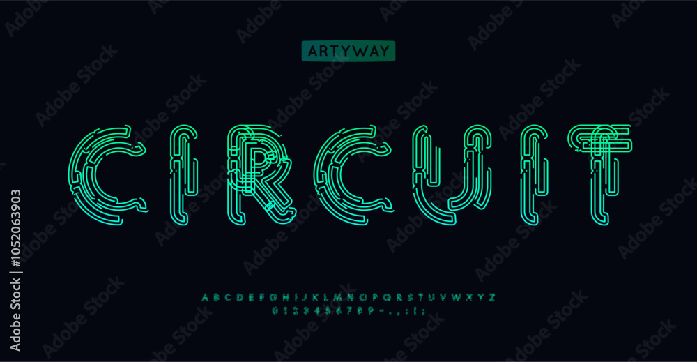 Circuit alphabet, intricate schematic letters, futuristic font for ...