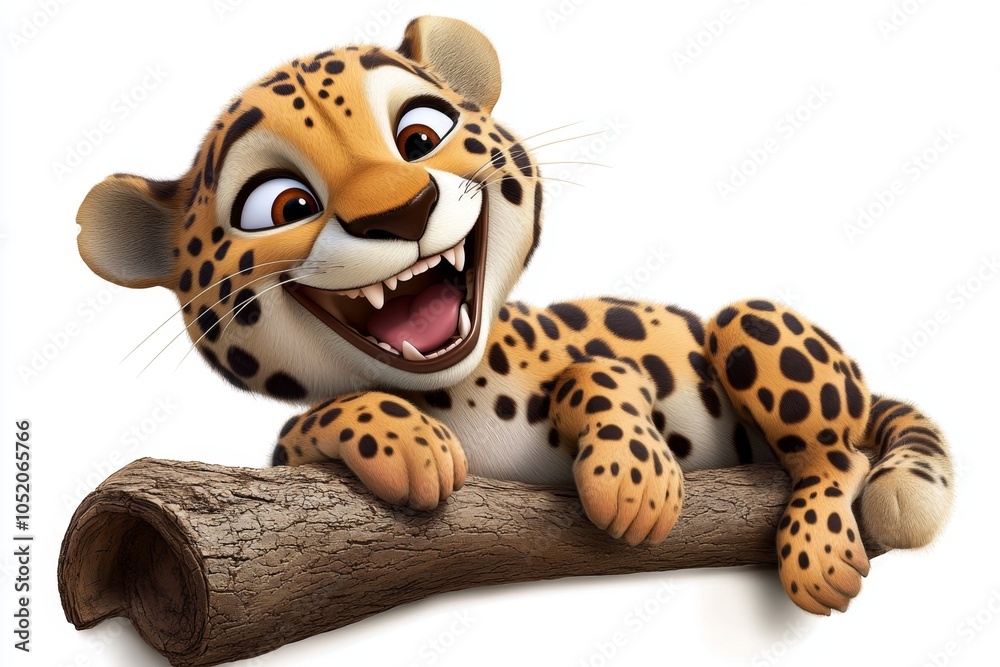 a 2D cartoon illustration of a laughing cheetah under a tree savannah ...