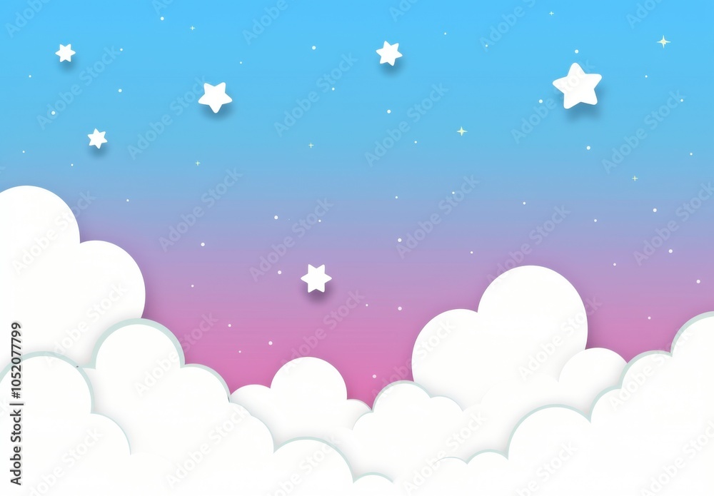 Cartoon Cloud Illustration with Stars on a Gradient Background Design ...