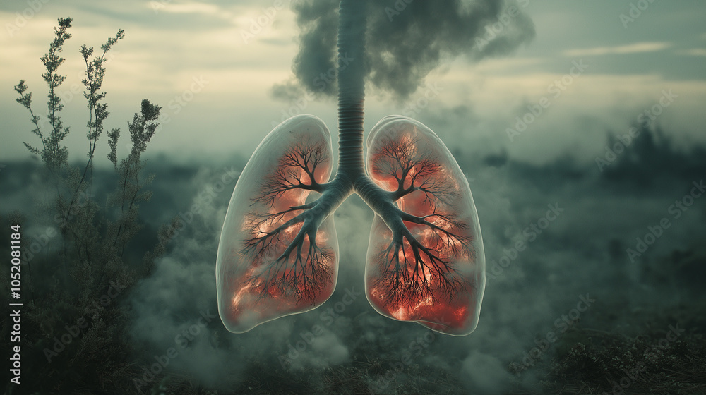 Pulmonary Damage from Smoking Lungs Emitting Toxic Smoke in a Dark ...