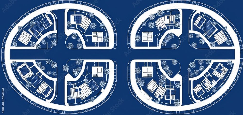 Blueprint of urban planning design with marked zones, residential ...