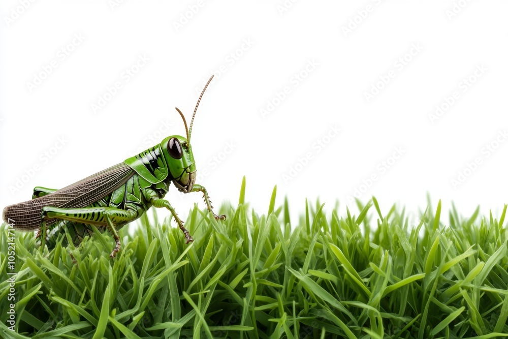 a 2D cartoon illustration of a jumping grasshopper with tall grass ...