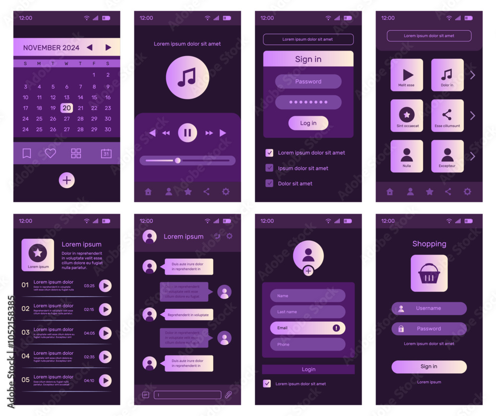 App UI design. Application smartphone template icon. Menu button ...