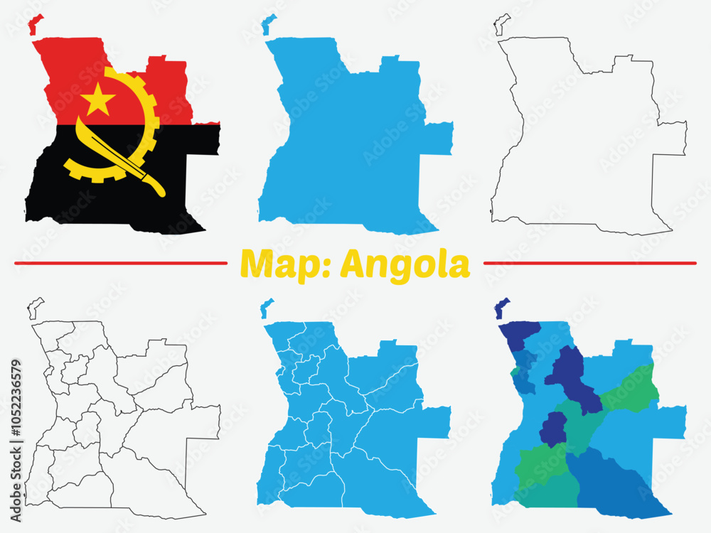 angola map - High detailed blue map with counties, Angola maps for ...