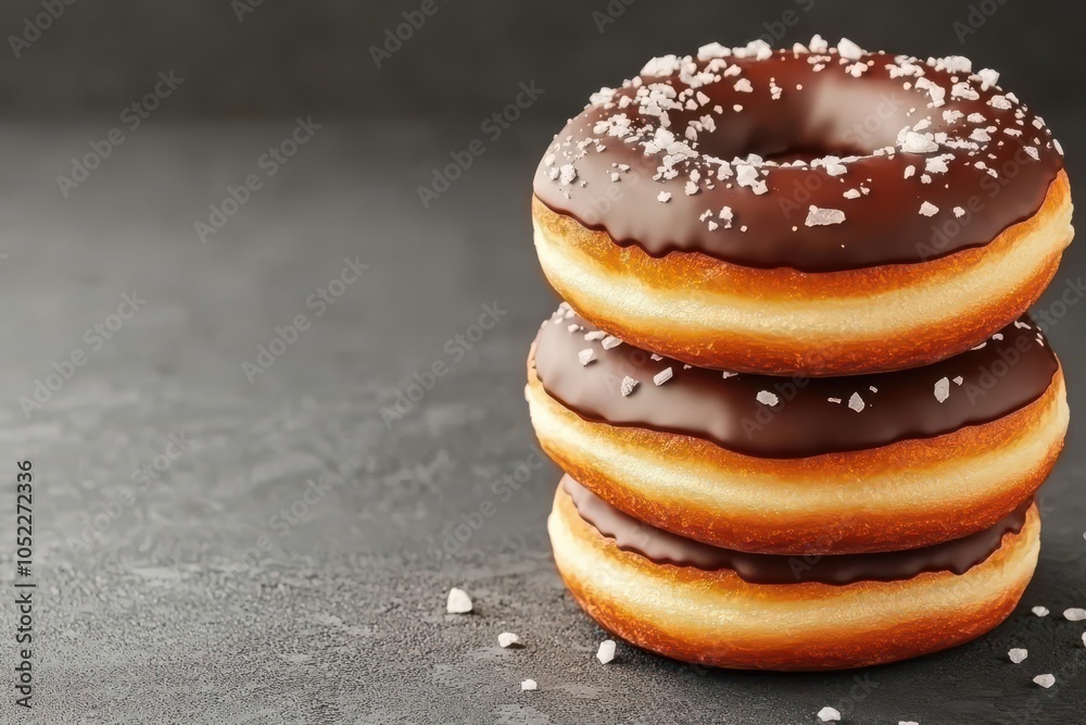 3D model of a stack of donuts with dark chocolate glaze and sea salt ...