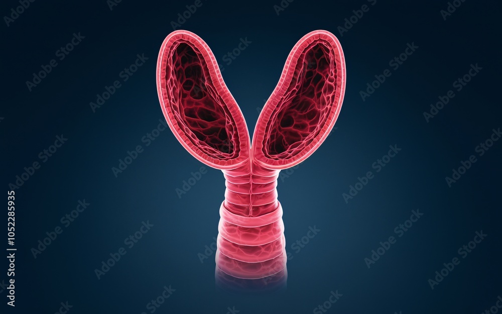 Respiratory System, 3D illustration of human vocal cords, showing the ...