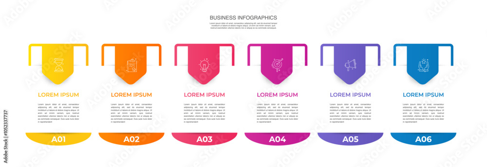 Vector template arrow infographics with 6 steps. Business premium ...