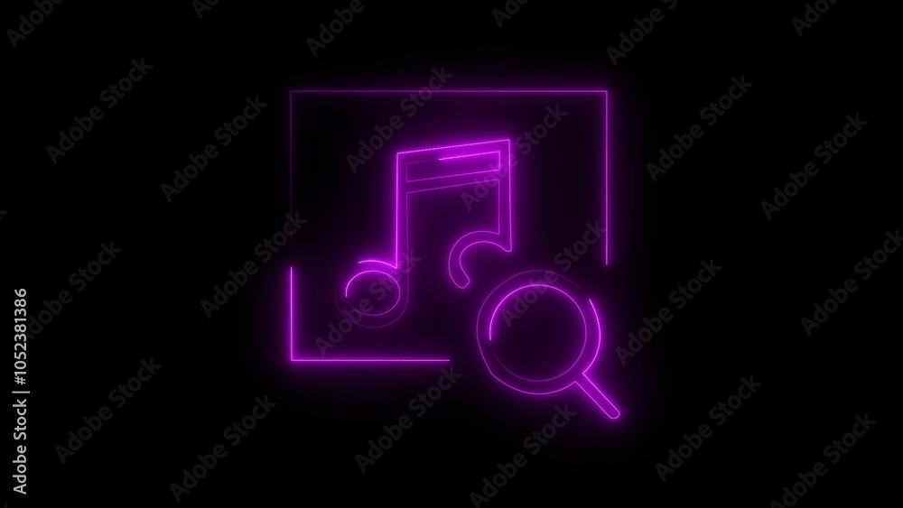 neon style musical note symbol icon against black background,musical ...