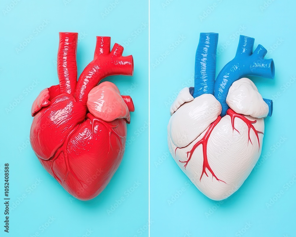 Healthy heart vs diseased heart comparison, anatomy education, cardiac ...