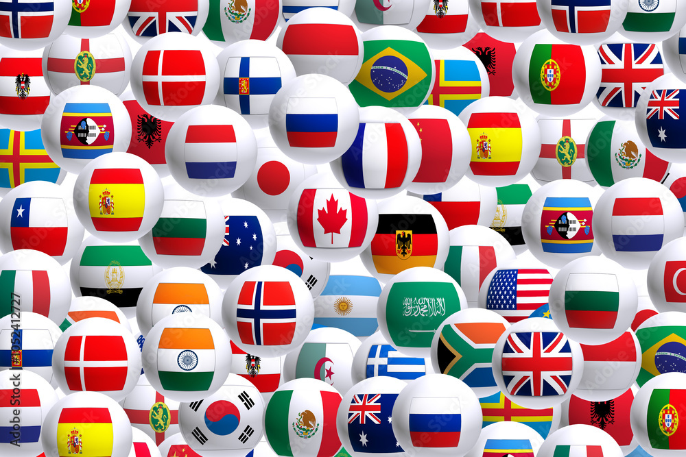 Colorful collection of 3D illustrated spheres featuring flags from ...
