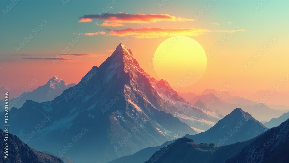 Modern 2D mountain with sun illustration, a simple and aesthetic ...