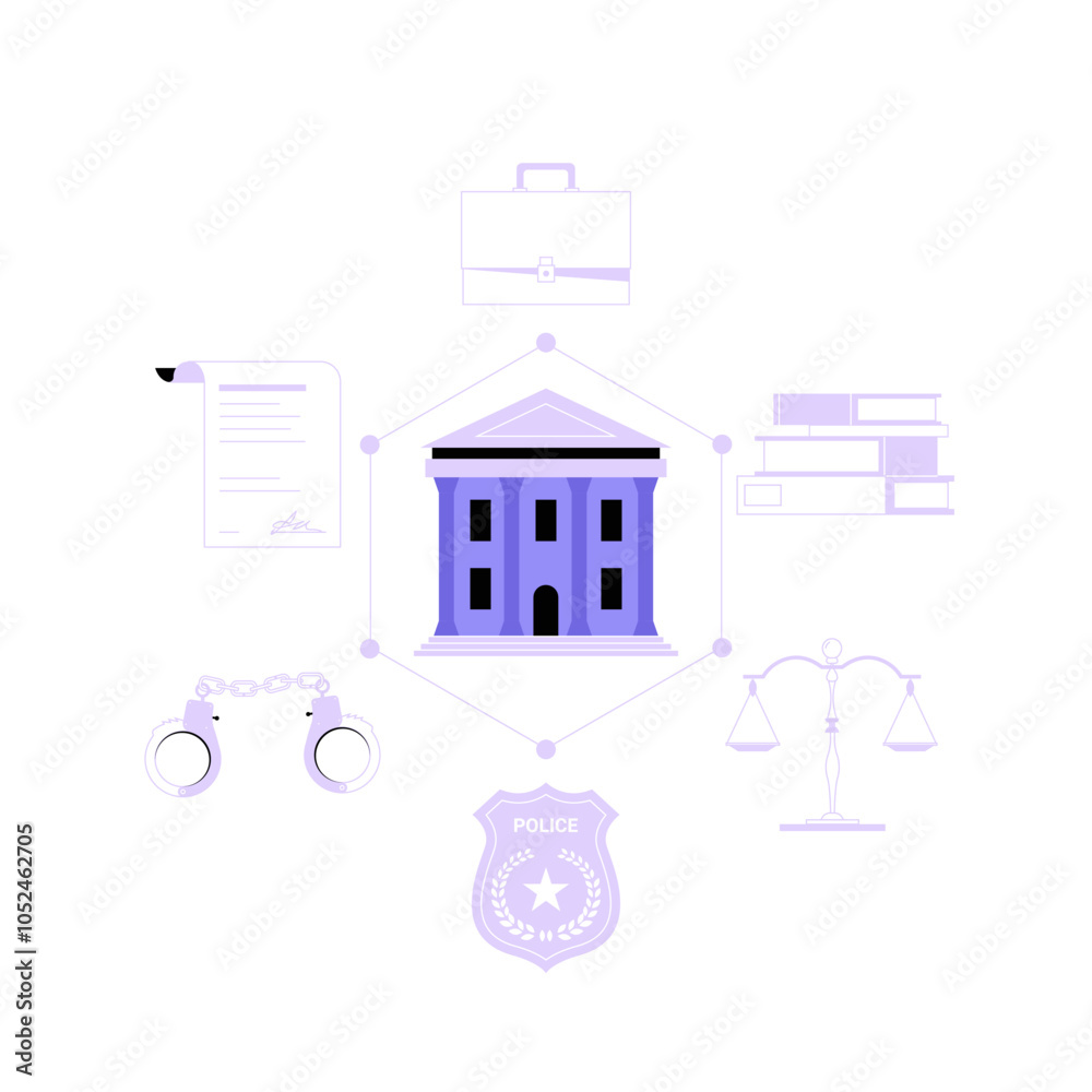 Courthouse Building Surrounded By Legal Icons Symbolizing Law ...