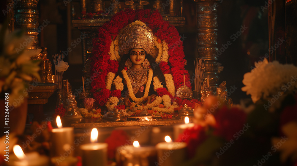 Kali Puja in Kolkata, view of the altar of Goddess Kali decorated with ...