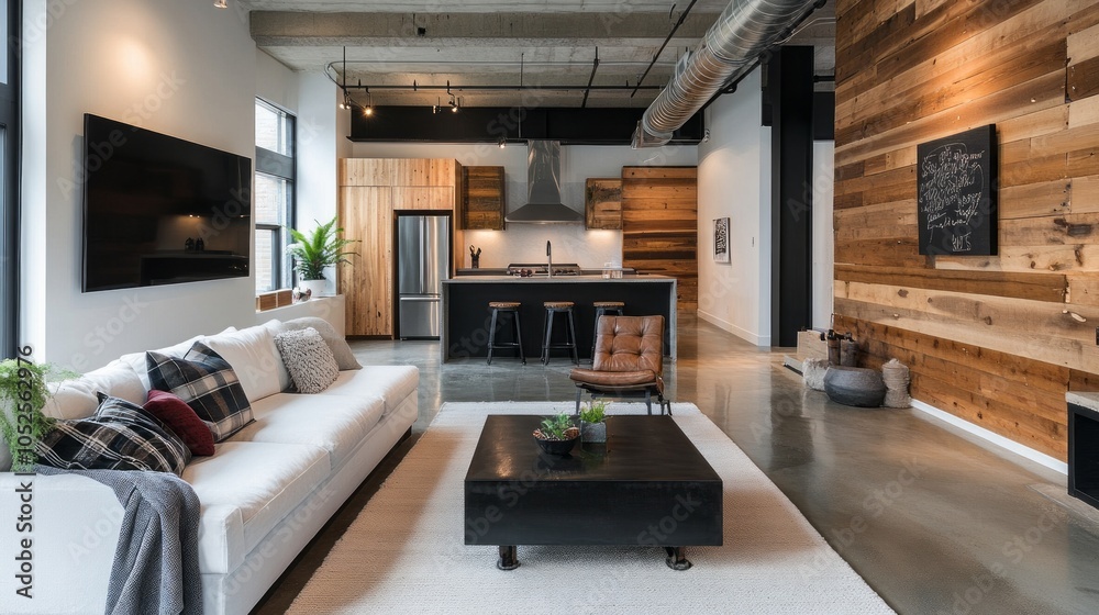 A Living Room Featuring Exposed Ductwork A Polished Concrete Floor A
