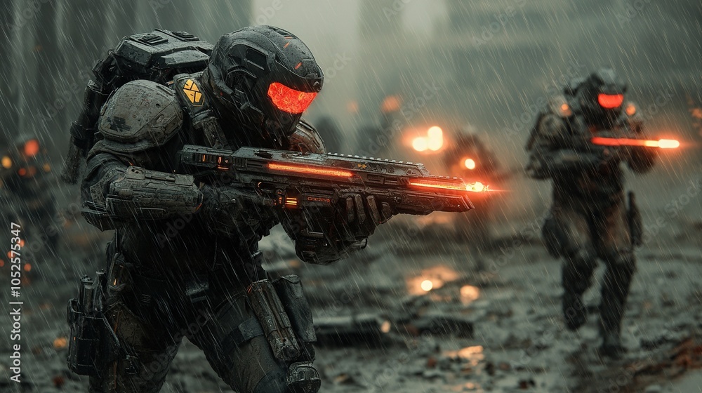 Two armored bounty hunters, one with a glowing energy shield and the ...