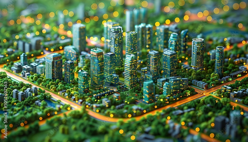 Smart City 3D Master Plan, a city model with engineers interacting with ...